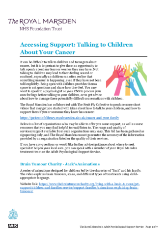 Accessing support | Royal Marsden Patient Information Library